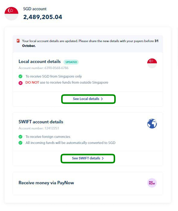 Where do I find my Account number and details on my SGD Account?